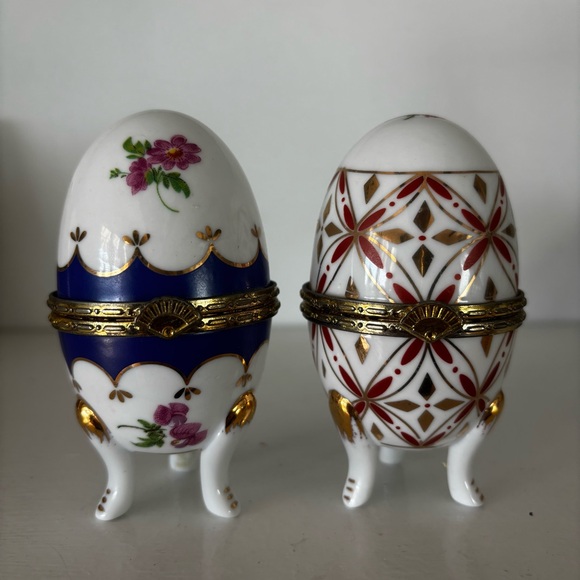 Handmade | Art | Vintage Porcelain Hinged Footed Egg Trinket Box Set Of ...